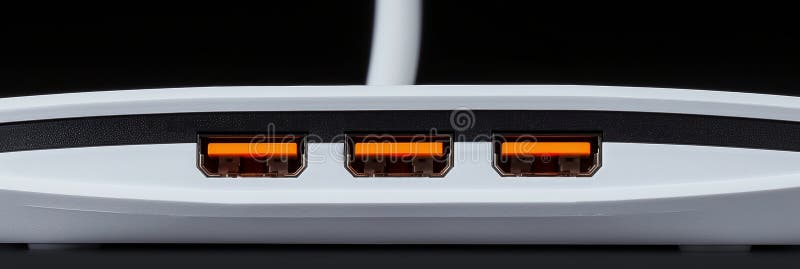 Close Up of Network Router with Connected Cables and Led Indicators for ...