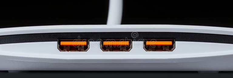 Close Up of Network Router with Connected Cables and Led Indicators for ...