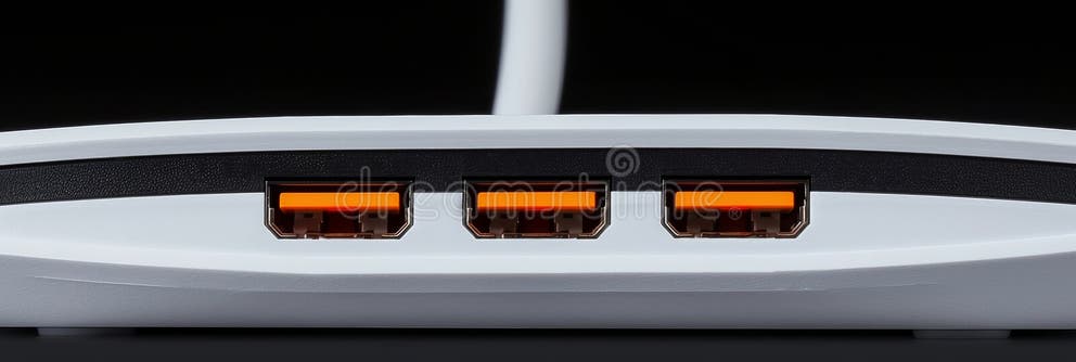 Close Up of Network Router with Connected Cables and Led Indicators for ...