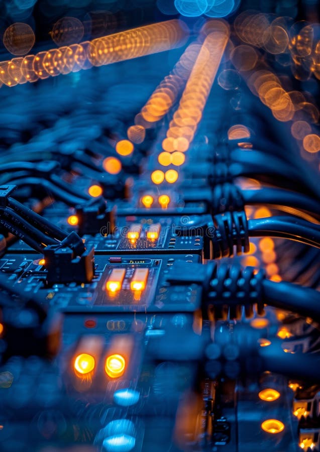 Close-up of Network Server with Glowing LED Lights in a Data Center ...
