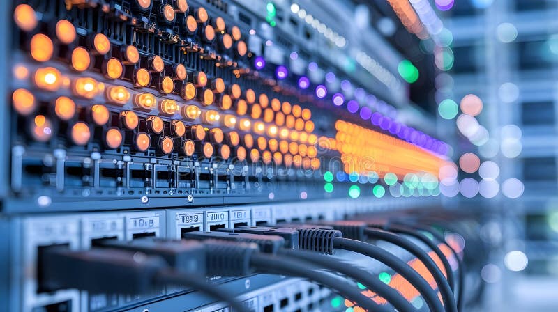 Network Server Rack with Cables and Lights Stock Illustration ...