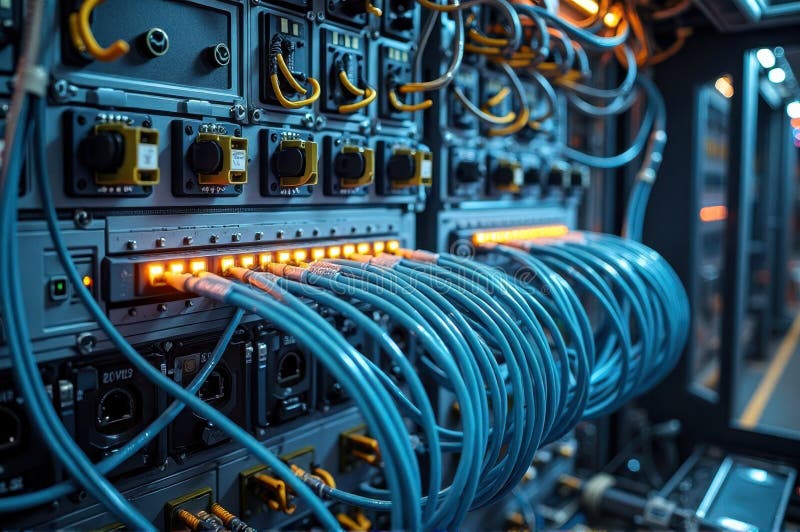 Close-up of Network Server Room with Cables and Connectors Stock Photo ...