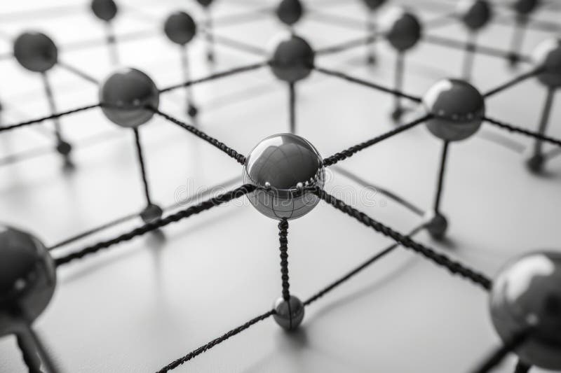 A Close-up of a Network of Spheres Connected by Black Cords, Showcasing ...