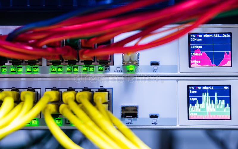 Computer Server, Network Switch and Cable Stock Image - Image of rack ...