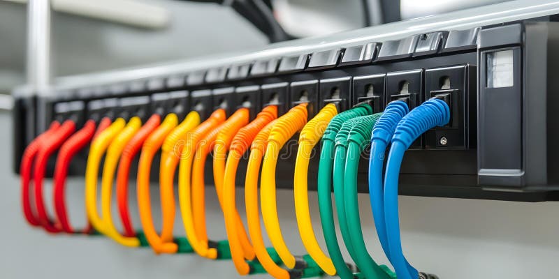 Close-up of Network Switch with Colorful Ethernet Cables Stock ...
