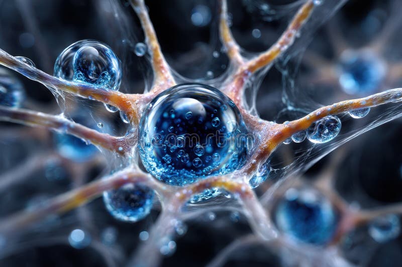 Close-up of Neural Connections with Blue Spheres and Complex Networks ...