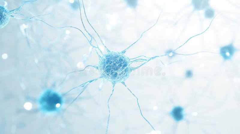 Close-up of Neural Network Neurons in Soft Blue Glow Highlighting ...