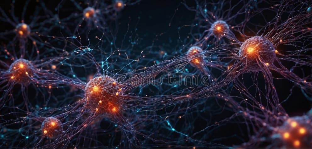 Close-up of a Neuron Network Exchanging Signals with Connected Cells ...