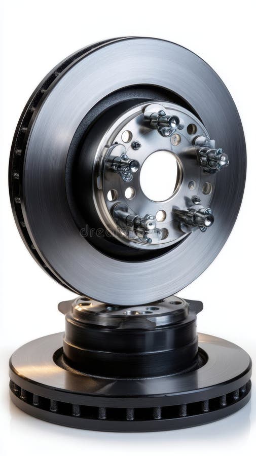 Close-up of a New Car Brake Discs and Hub Assembly with Studs, Nuts ...