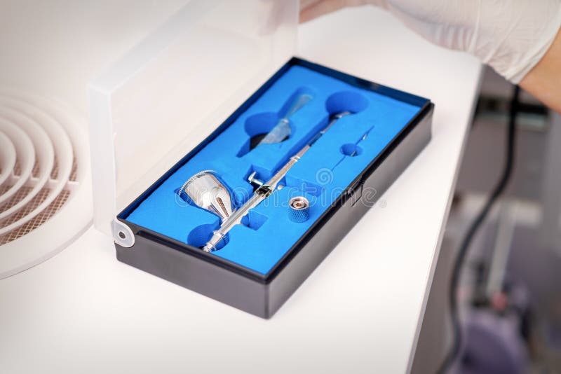 Close Up of New Clean Airbrush Tool in the Blue Box. Stock Photo ...