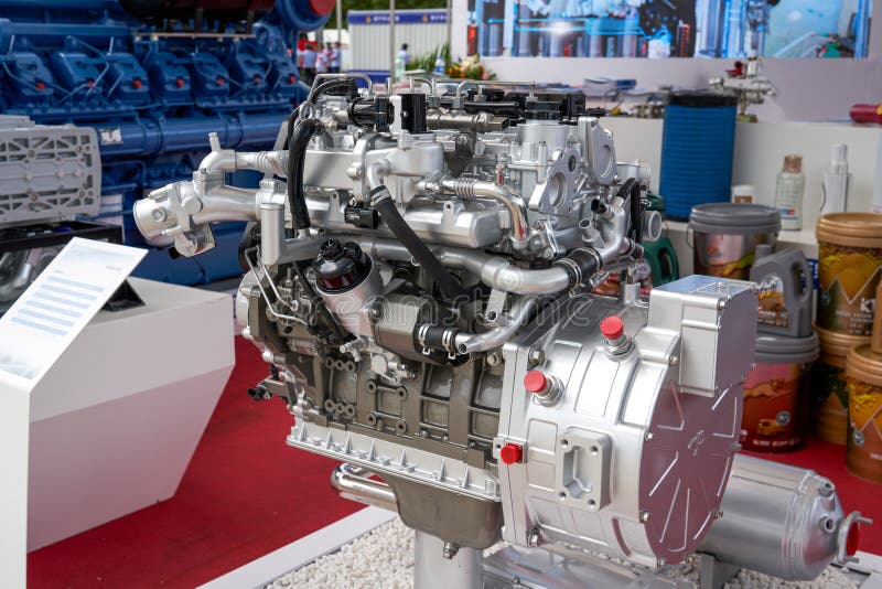 Close-up of a New Complex Automotive Internal Combustion Engine ...