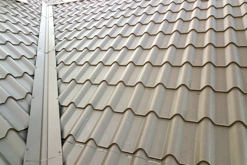 Close Up of New House Roof Structure Covered with Metal Tile Sheets ...