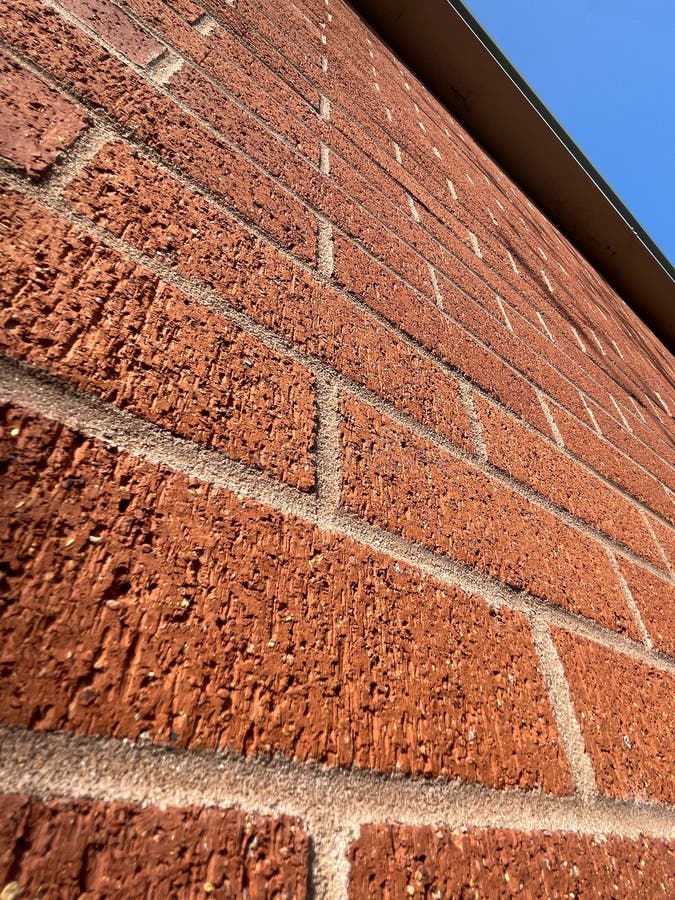 Close-up of New Red Brick Wall with Blue Sky Stock Image - Image of ...