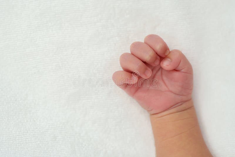 Close Up Newborn Baby Hand on Bed Stock Image - Image of children ...