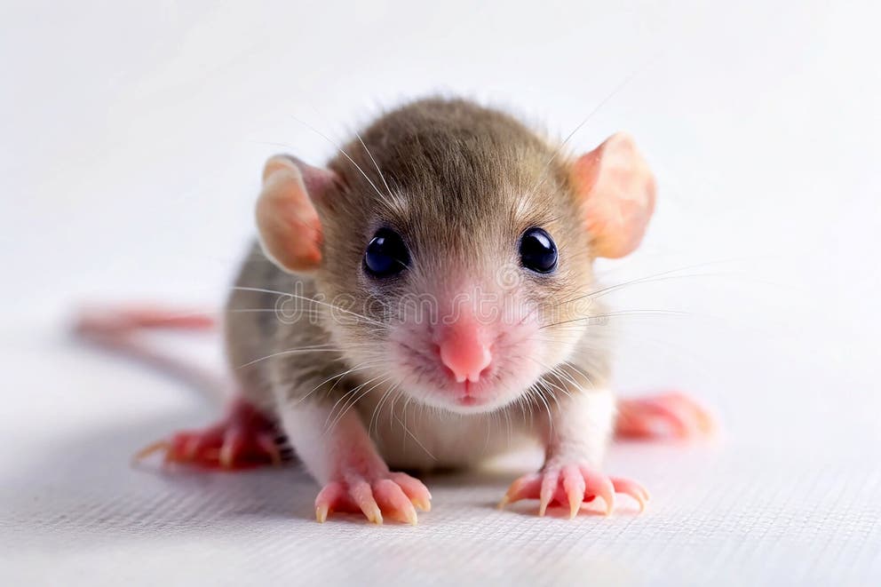 Close-Up of Newborn Rat on White Background Stock Illustration ...