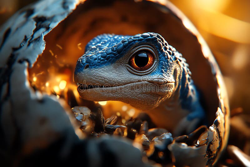 Close-up of a Newly Hatched Blue Baby Reptile Emerging from an Egg ...