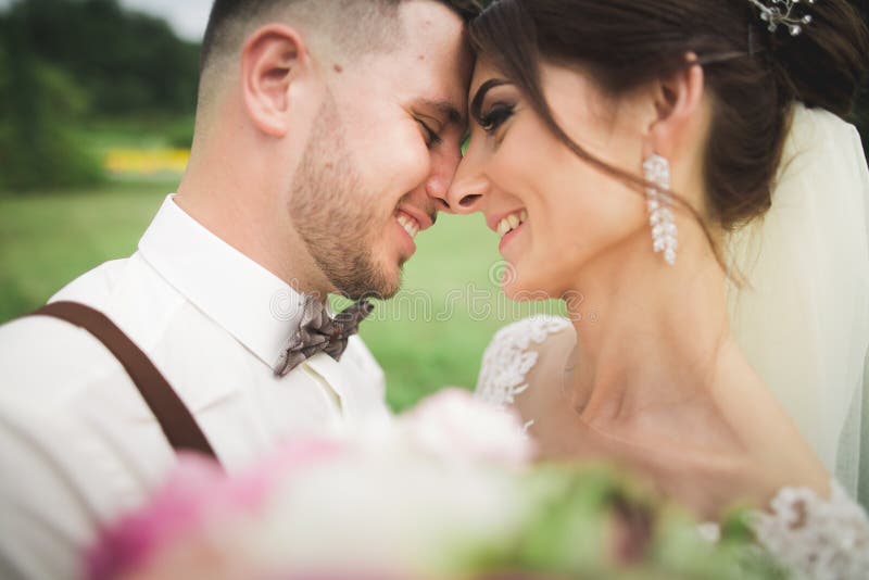 Close Up of a Nice Young Wedding Couple Stock Image - Image of portrait ...