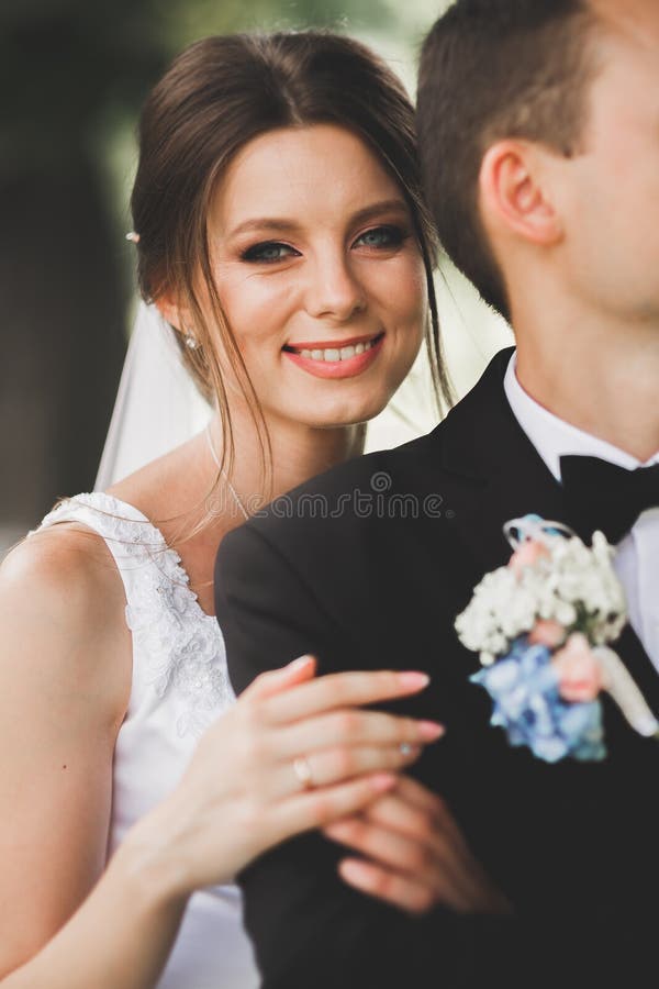 Close Up of a Nice Young Wedding Couple Stock Image - Image of dress ...