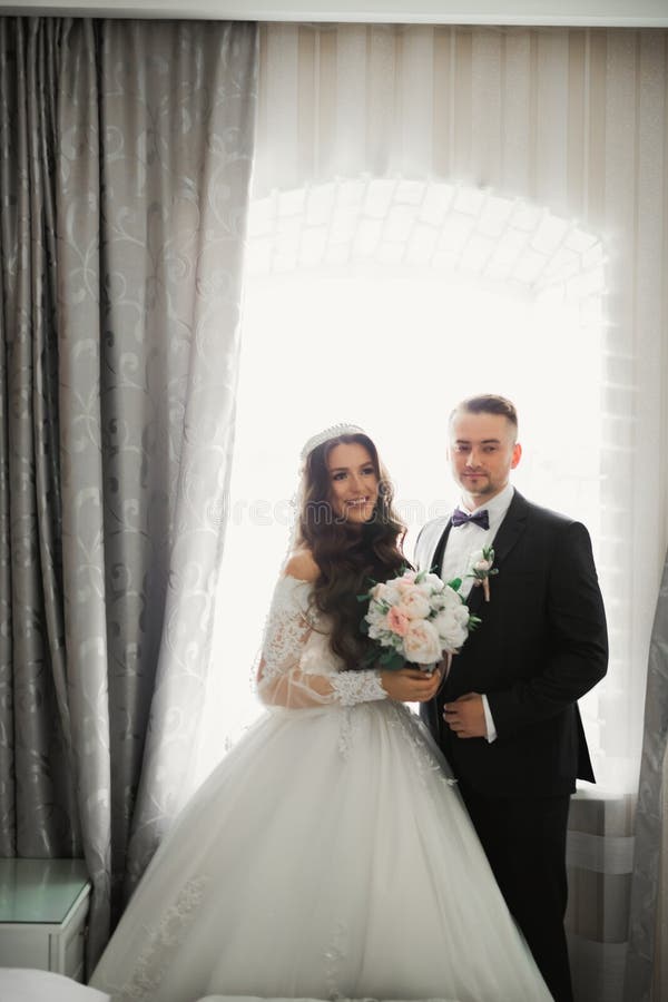 Close Up of a Nice Young Wedding Couple Stock Image - Image of flowers ...