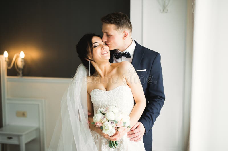 Close Up of a Nice Young Wedding Couple Stock Image - Image of field ...