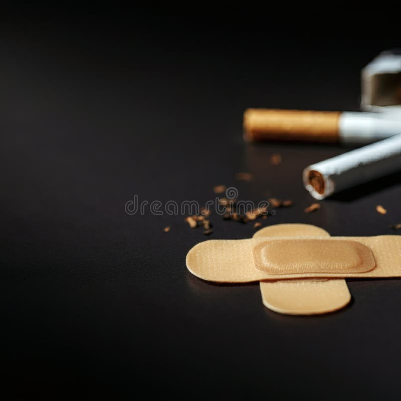 Smoking Cessation Concept with Cigarette and Nicotine Patch Stock ...