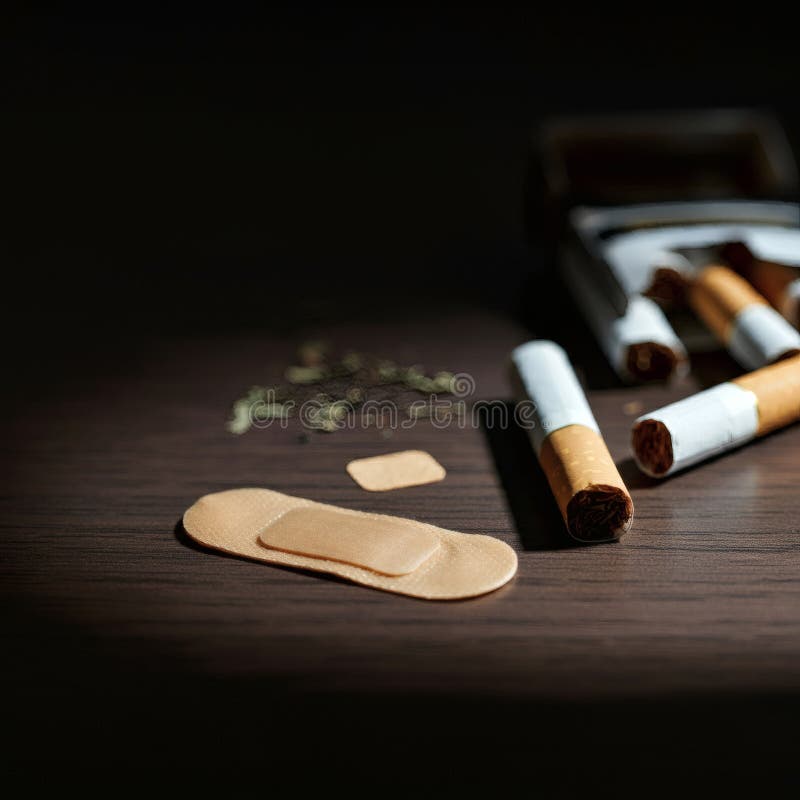 Smoking Cessation Concept with Cigarette and Nicotine Patch Stock ...
