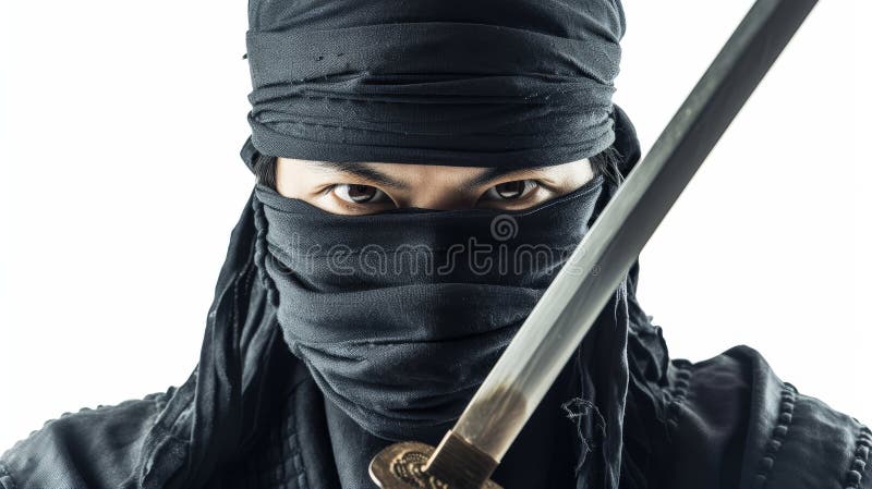 Close-up of a Ninja& X27;s Gaze, the Sword Reflecting a Grim Resolve ...