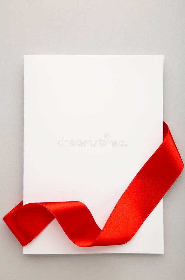Close Up of a Note Card with Ribbon Bow on Grey Background Stock Image ...