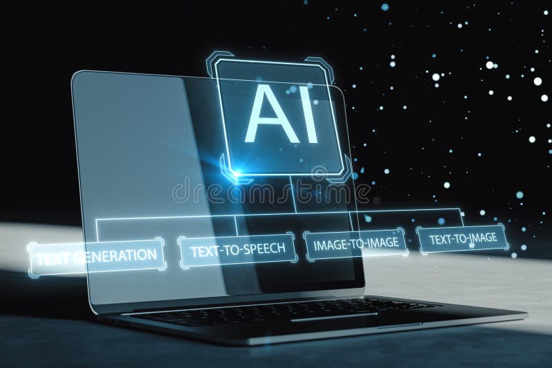 Close Up of Notebook with Creative AI Interface on Blurry Dark ...