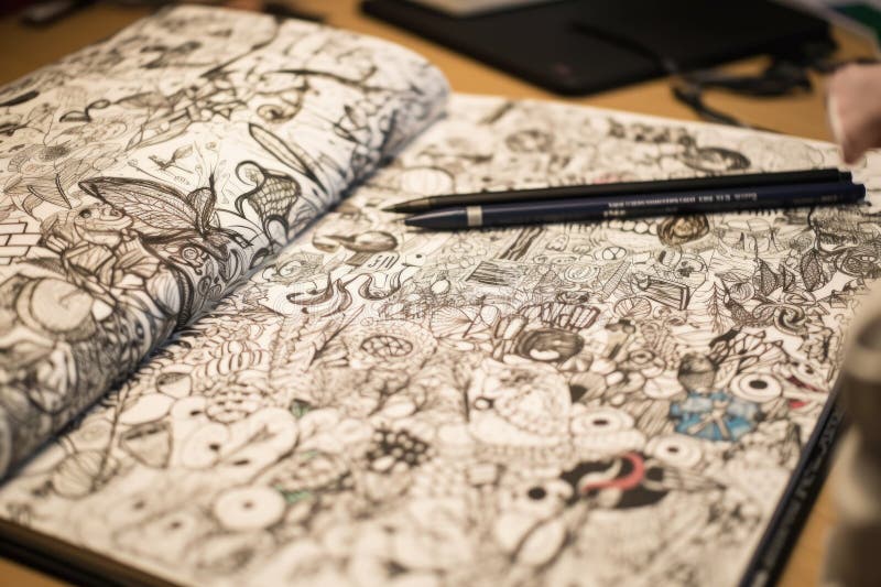 Close-up of Notebook Filled with Doodles and Drawings Stock ...