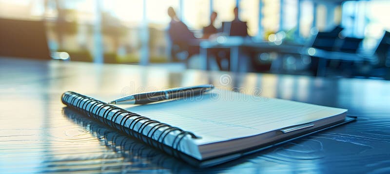 Close Up of Notebook and Pen on Conference Table Stock Illustration ...