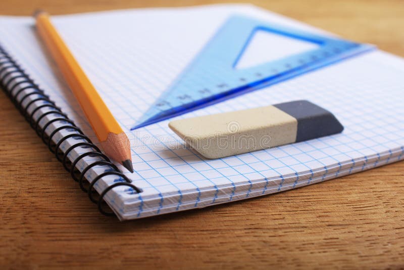 Notebook with Pencil and Eraser Stock Image - Image of lines, copy ...
