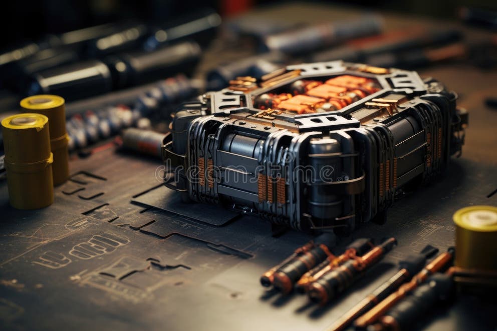 Close-up of Nuclear Battery Components on a Table Stock Illustration ...