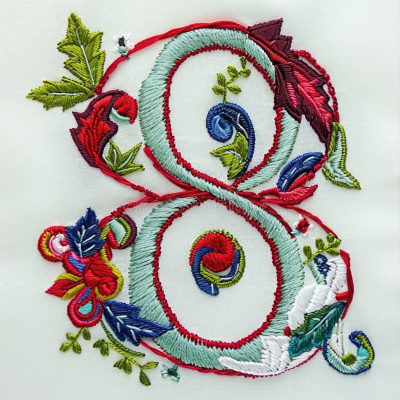 A Close Up of Number 8, Embroidery Design on a White Surface Stock ...