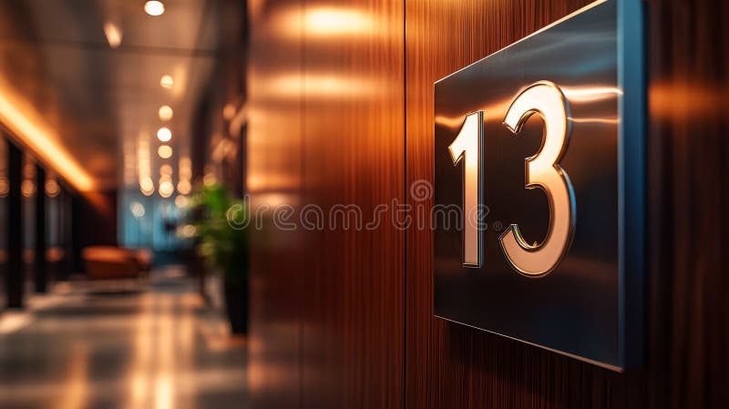 Close-up of Number 13 Sign in Modern Office Hallway. Stock Photo ...