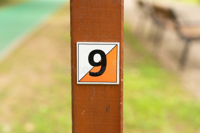 Close-up of Number 9 on Wooden Pole in Park Stock Image - Image of ...