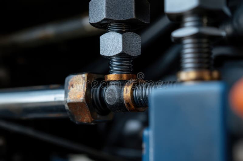 Close-up of a Nut and Bolt Being Tightened in a Mechanical Assembly ...