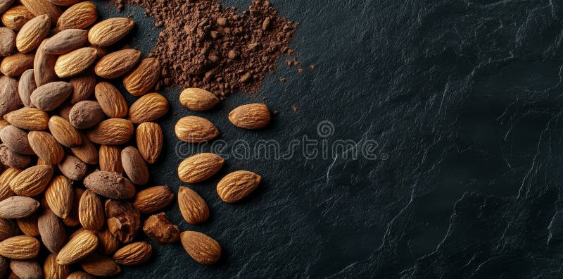 A Close-up of Nutritious Snacks: Roasted Almonds Dusted with Cocoa ...