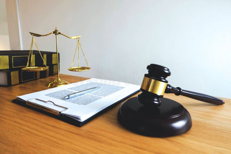 Close Up Object Law Concept. Judge Gavel with Justice Lawyers a Stock ...
