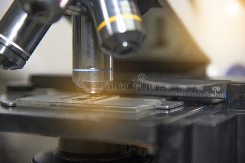 Close Up Objective Lens Microscope. Stock Image - Image of laboratory ...