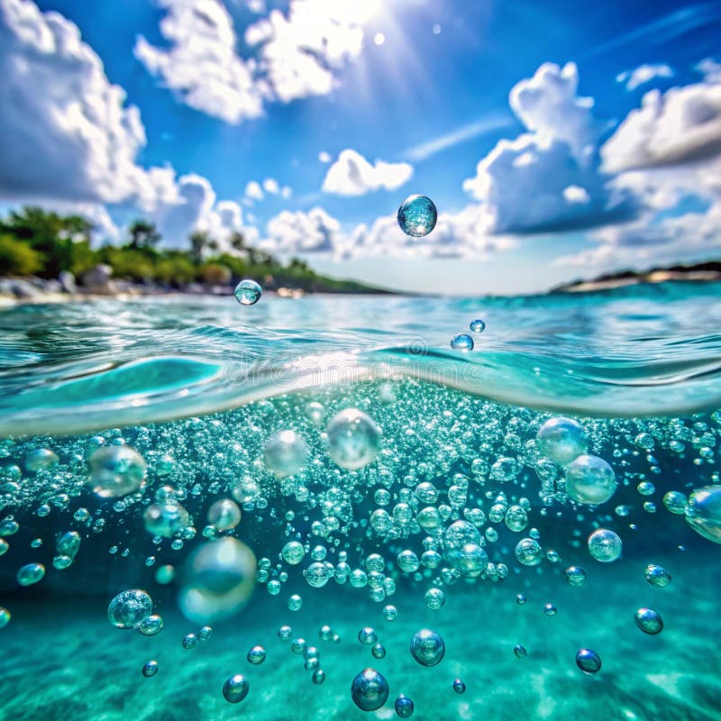 Close-Up of Ocean Bubbles with Bokeh Effect in Clear Turquoise Water ...
