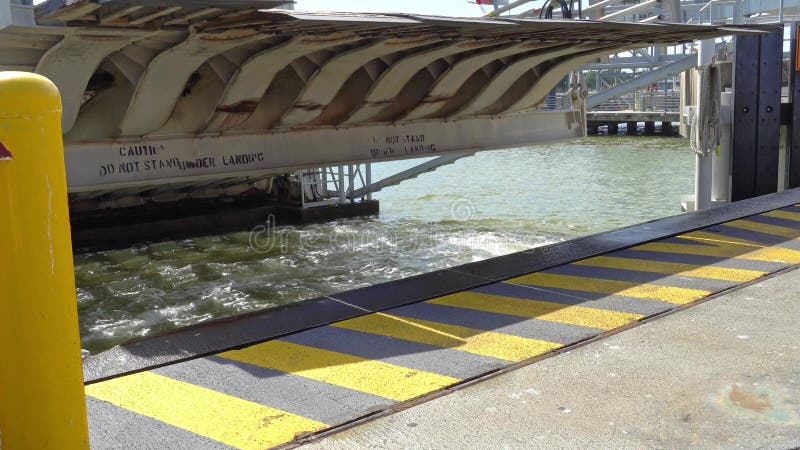 Ferry Nearing Dock - Ramp Lowering Sequence, Close-Up Stock Footage ...