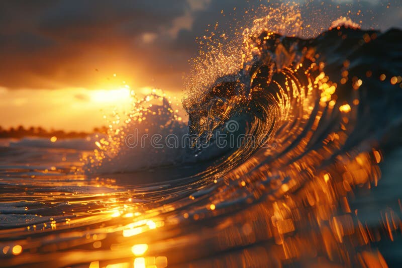 A Close Up of an Ocean Wave with the Sun Shining Above it Stock Image ...