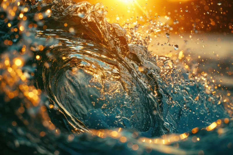 A Close Up of an Ocean Wave with the Sun Shining Above it Stock Image ...