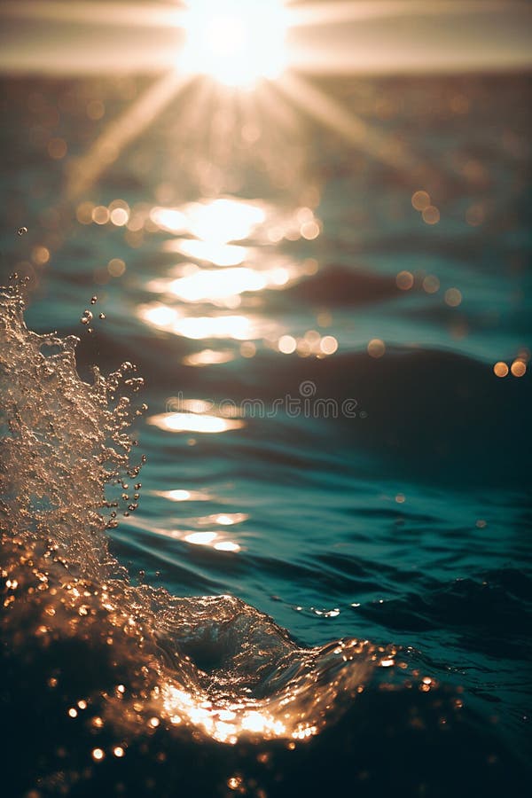 Close Up Ocean Wave with Sunset Stock Illustration - Illustration of ...