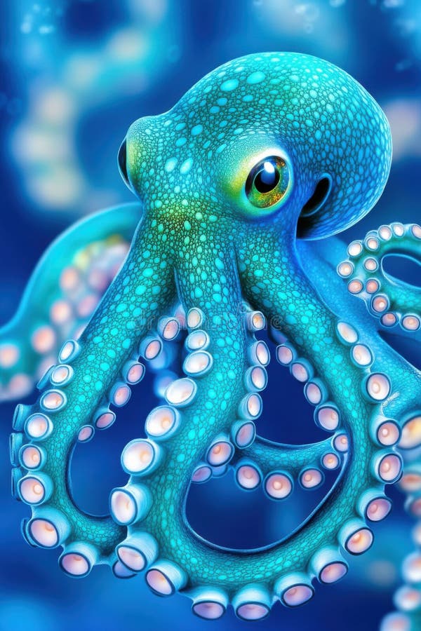 Close-up of an Octopus Showcasing Shimmering Teal Skin and Glowing ...
