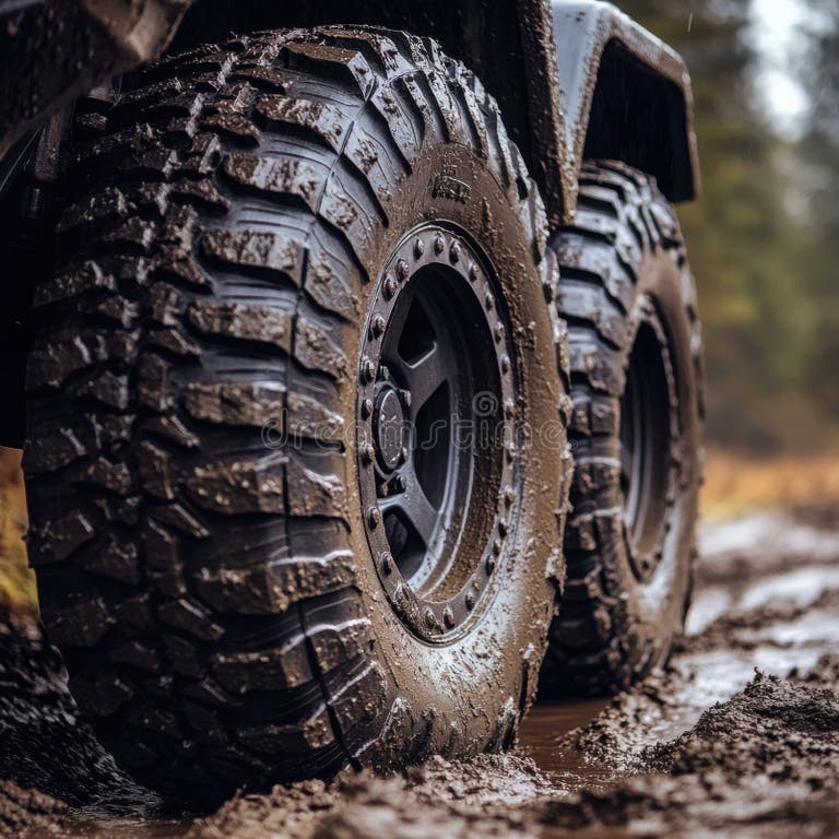 A Close-up of Off-road Tires with Deep, Aggressive Tread Patterns ...