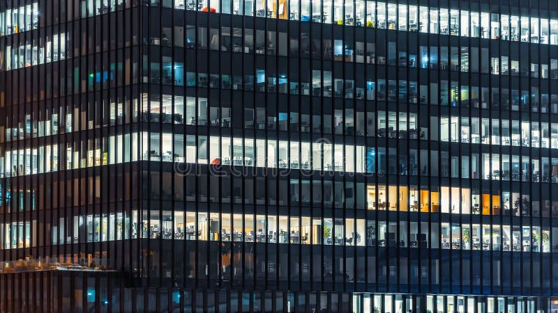 Close-up on an Office Building in the Evening with Some Lightened ...