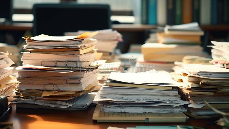 Close-up Office Desk with an Organized Stack of Papers. Generative AI ...