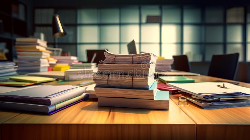 Close-up Office Desk with an Organized Stack of Papers. Generative AI ...